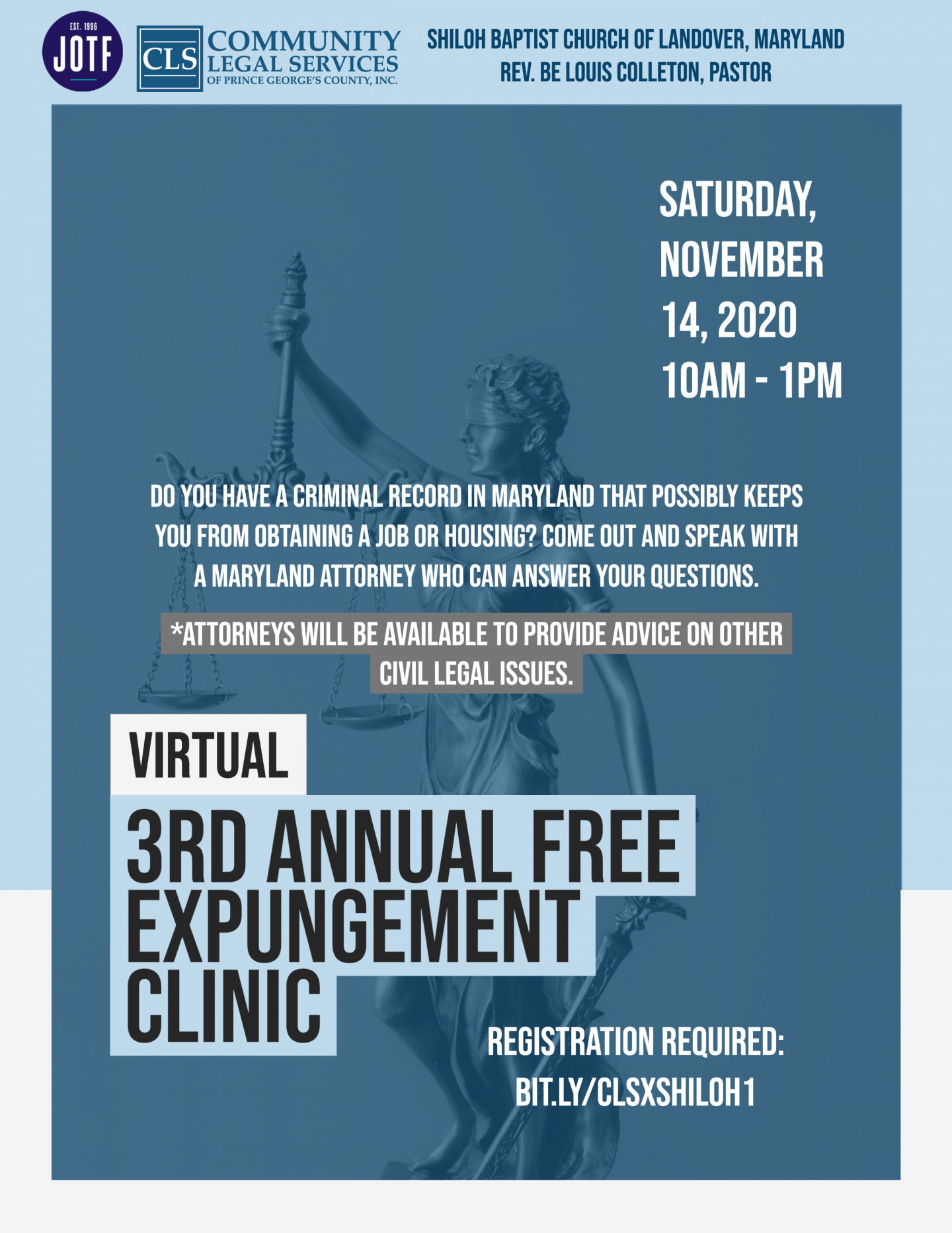 3rd Annual Expungement Clinic (Virtual) – Community Legal Services of Prince George County